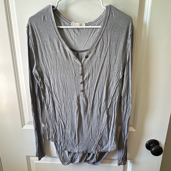 Gilded Intent | Tops | Gray Henley Tee With Open Back | Poshmark